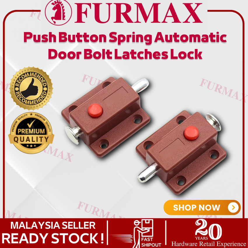 【FURMAX】Push Button Spring Automatic Door Bolt Latches Lock | Shopee ...