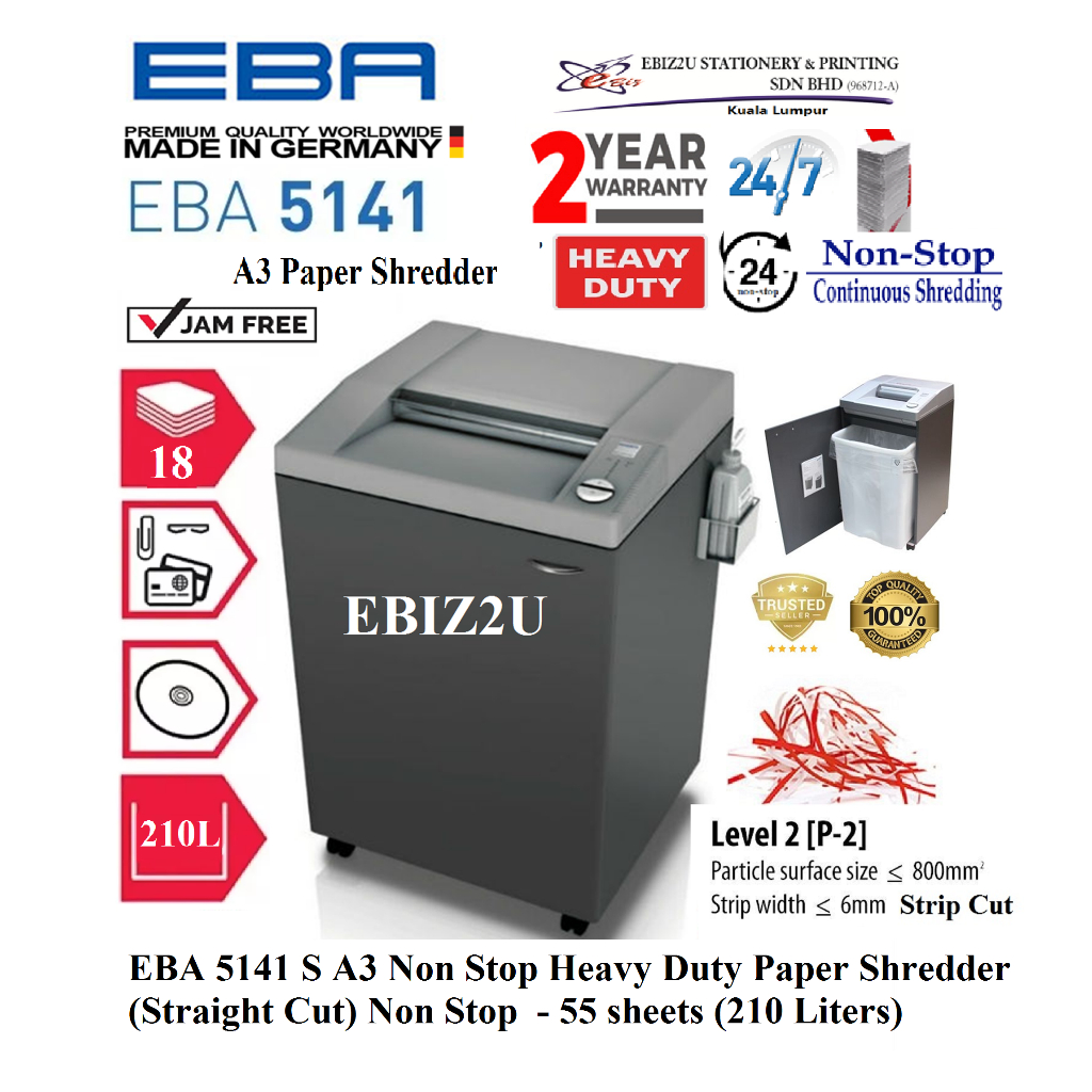 EBA 5141 S A3 Non Stop Heavy Duty Paper Shredder (Straight Cut) 6mm ...