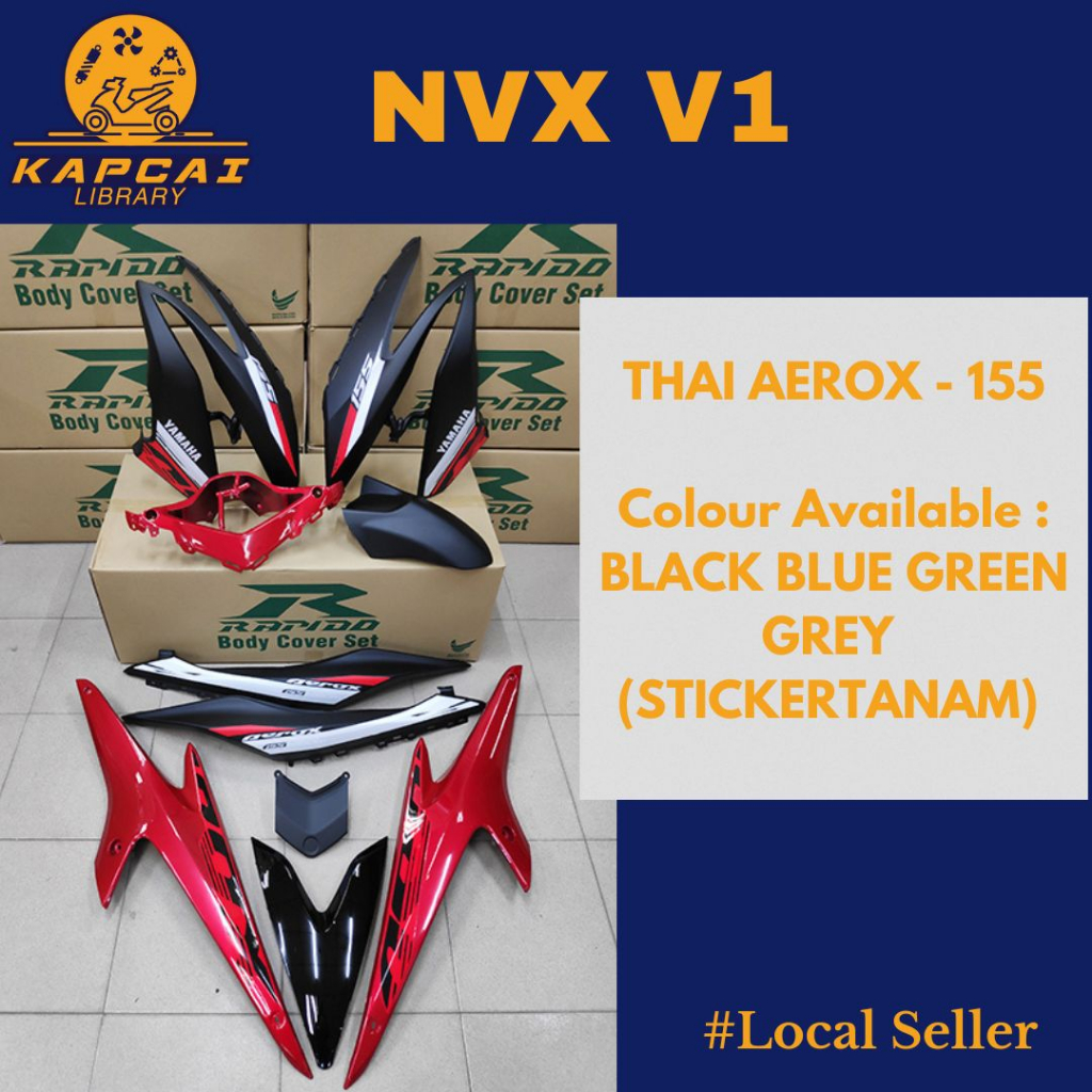 Rapido NVX V1 Thai Aerox -155 Coverset (Sticker Tanam) BLACK GREY BLUE ...