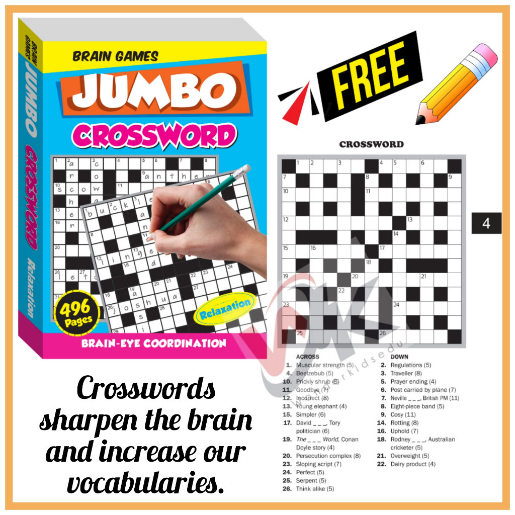 Brain Games Jumbo Crossword Puzzle Relaxation Leisure | Puzzle For Kids ...
