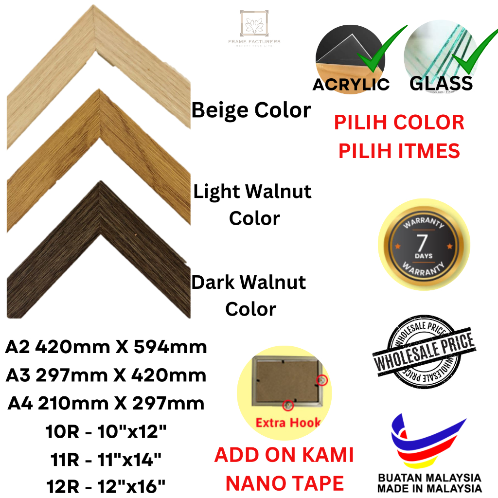 Photo Frame A2-12R With Glass/Acrylic 3 Color Choose Fiber Frame NEW ...