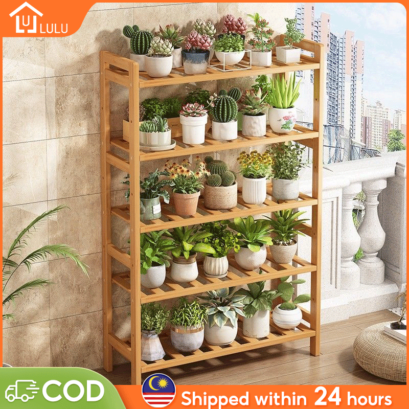 LULU Plant Rack Rak Pasu Bunga 3/4/5Layers Bamboo Flower Pot Rack Plant ...