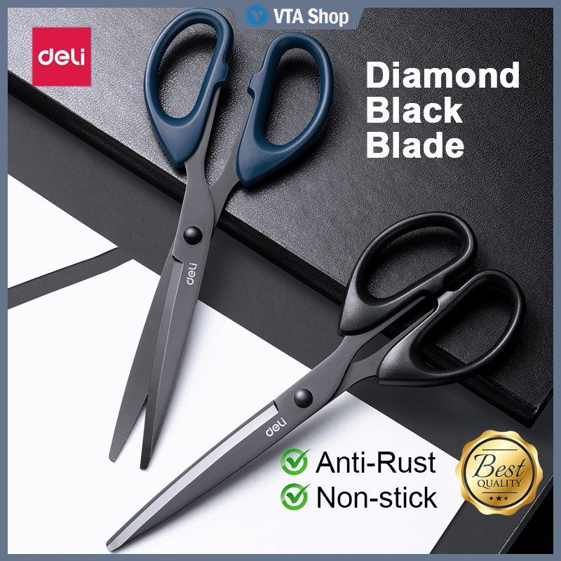 [Vta Shop] DELI Diamond Black Scissors, Black Coating Blade Stainless ...