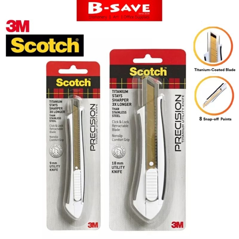 3M Scotch Precision Titanium Utility Knife Hand Cutter 9mm / 18mm ...