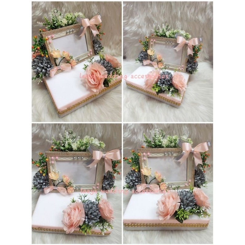 gubahan frame mas kahwin w/o bekas rantai tangan (grey peach) | Shopee ...