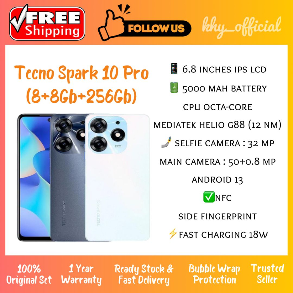 New Smartphone Original Tecno Spark 10 Pro 4G [ 8+8Gb +256Gb Rom | G88 ...