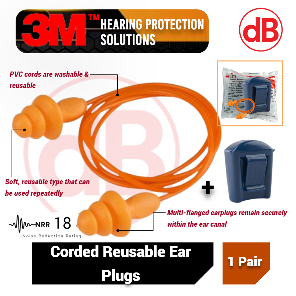 (READY STOCK) 3M 1271 Corded Reusable Ear Plugs with Carrying Case ...