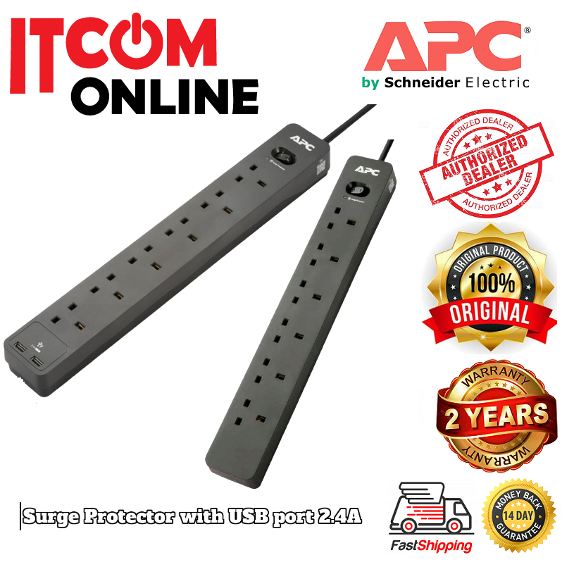 APC SURGE PROTECTOR 6-PLUGS & 2-USB 2.4A 2 METER SOCKET EXTENSION ...
