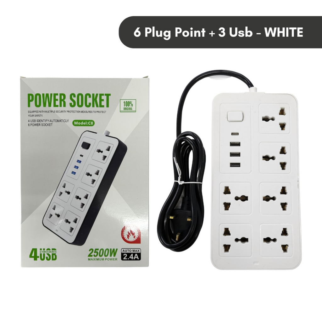 🍒CHERRY🍒 NEW UNIVERSAL 3/5/6 Power Socket Square/Round Extension With 3 ...