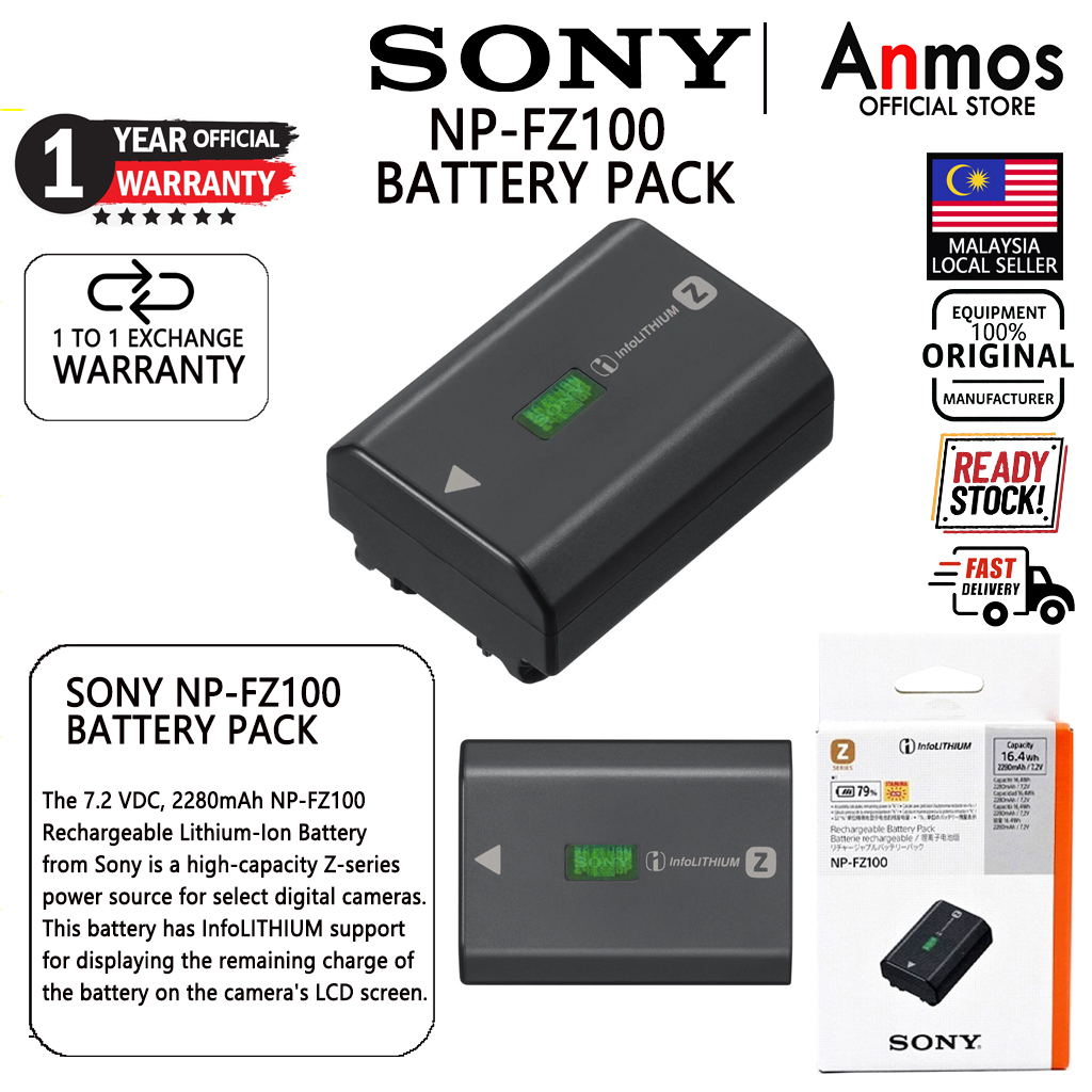 Sony NP-FZ100 / FZ100 Rechargeable Lithium-Ion Battery (2280mAh) (Sony Malaysia) (Original Sony ...