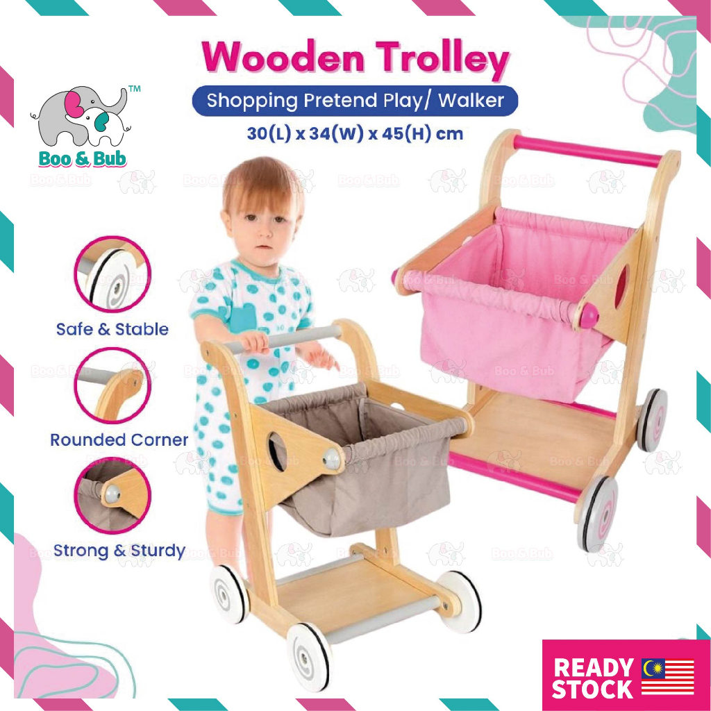 Boo&Bub Wooden Trolley for kids Shopping Cart Toy Supermarket Trolley ...