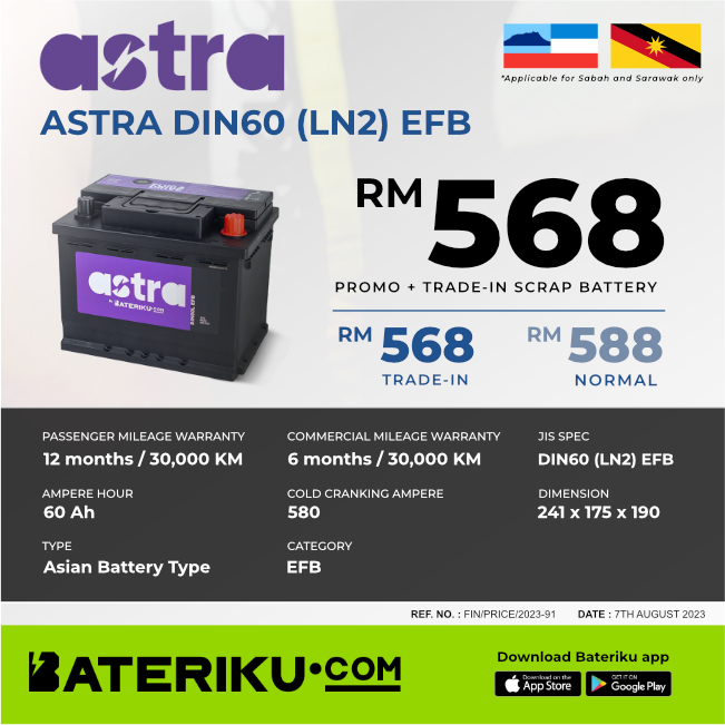 BATERI KERETA | DIN60 | LN2 | EFB | ASTRA | Shopee Malaysia