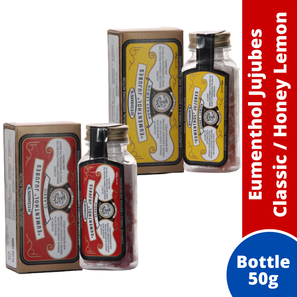 Hudson's Eumenthol Jujubes Bottle - Classic Red/Honey Lemon (50g ...