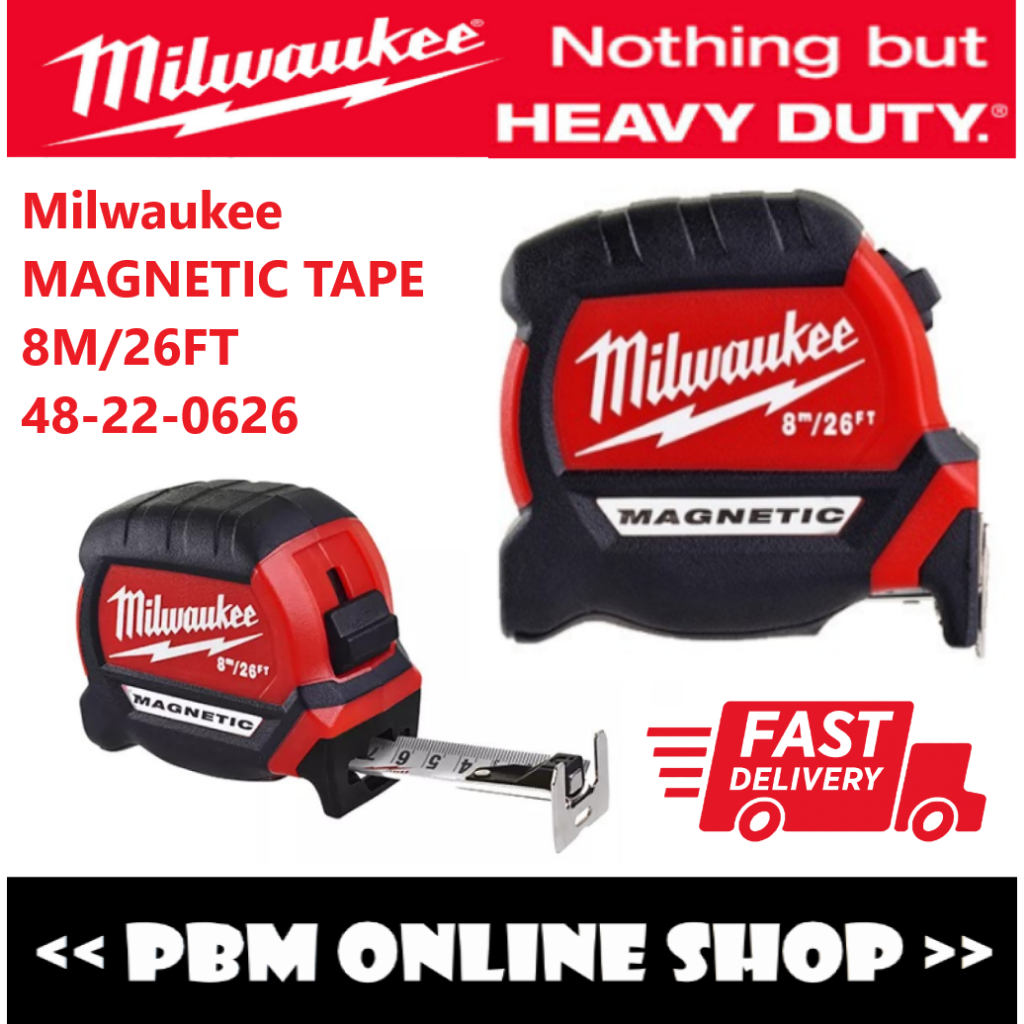 MILWAUKEE MAGNETIC MEASURING TAPE 8M 26FT 8 METER 48-22-0626 | Shopee ...