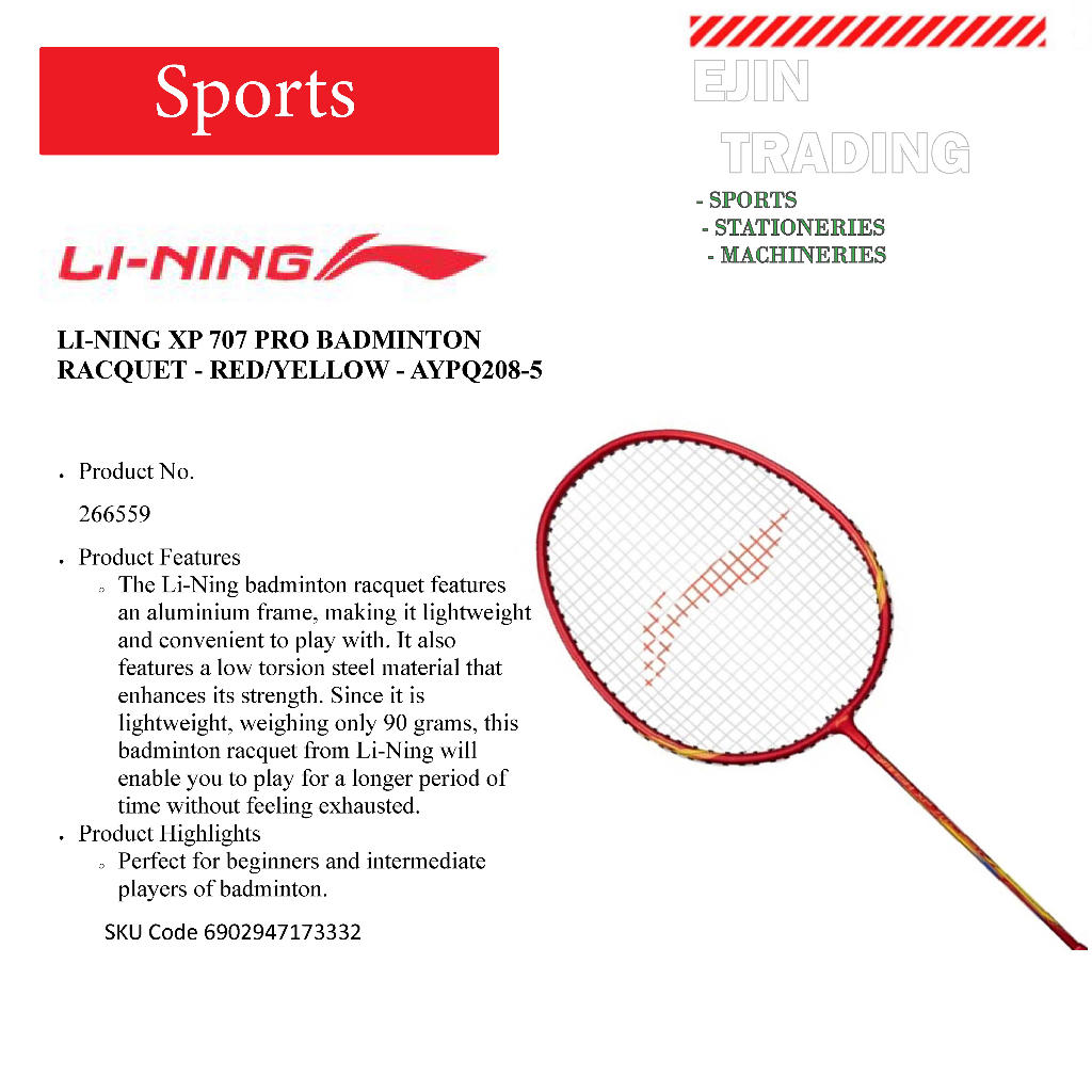 LI-NING XP 707 PRO BADMINTON RACQUET - RED/YELLOW - AYPQ208-5 | Shopee ...
