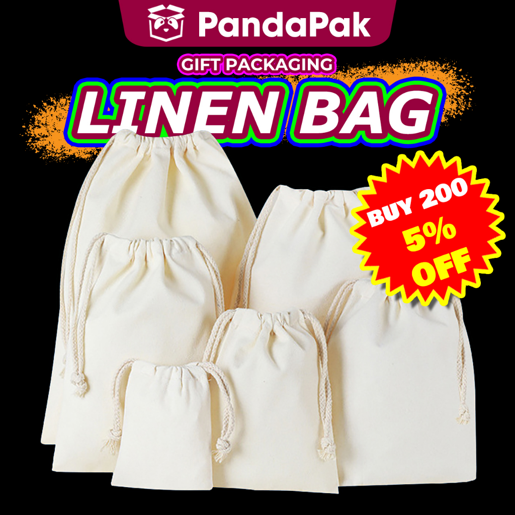 PANDAPAK Pouch Bag Goodies Bag Drawstring Beg Uncang Linen Bag Gift Bag ...