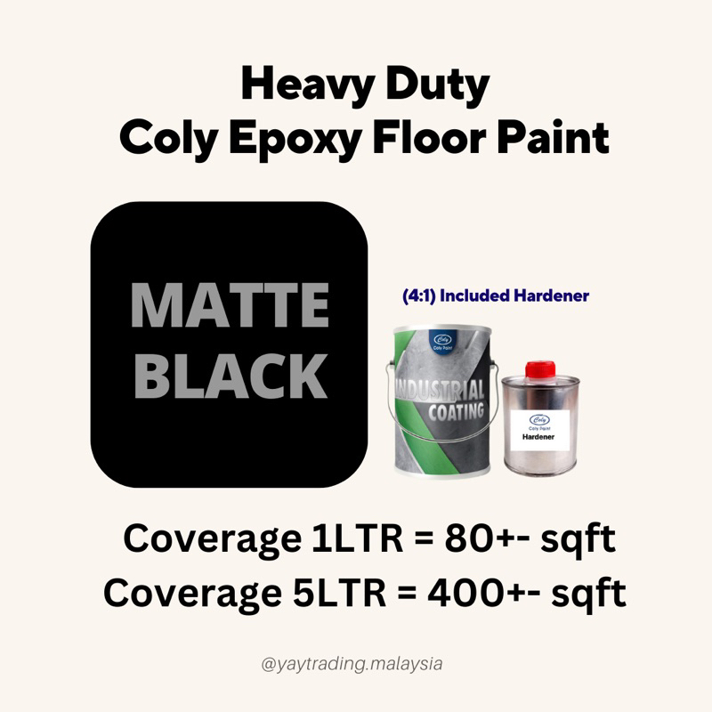 1L COLY EPOXY FLOOR PAINT Matte Black HEAVY DUTY & WATERPROOF COATING ...