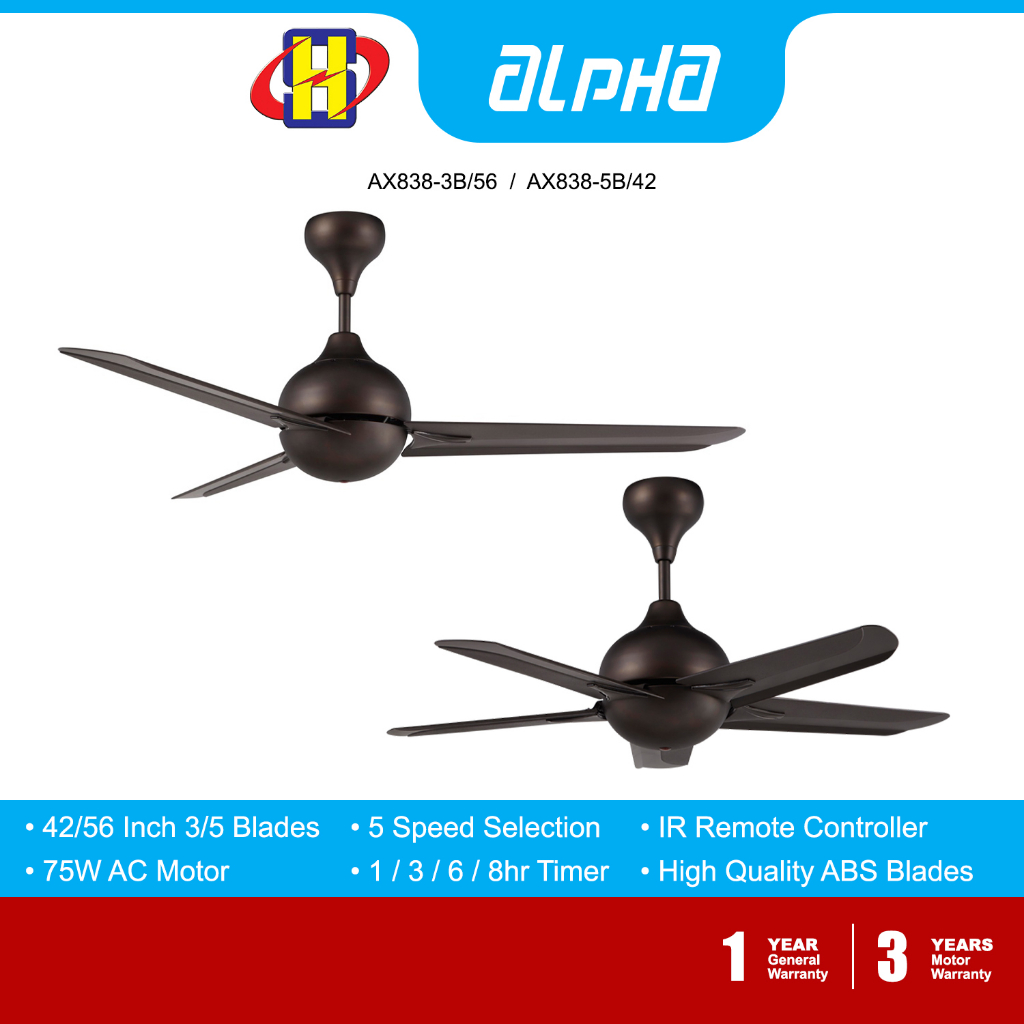 Alpha Ceiling Fan (42Inch-5Blade/56Inch-3Blade)(ORB) 5-Speed Remote ...