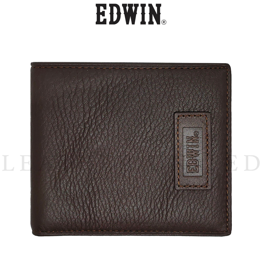 𝗘𝗗𝗪𝗜𝗡 𝐍𝐎 𝐇𝐎𝐋𝐄 𝐖𝐀𝐋𝐋𝐄𝐓 Genuine Top Grain Leather Logo Short Bifold Wallet ...