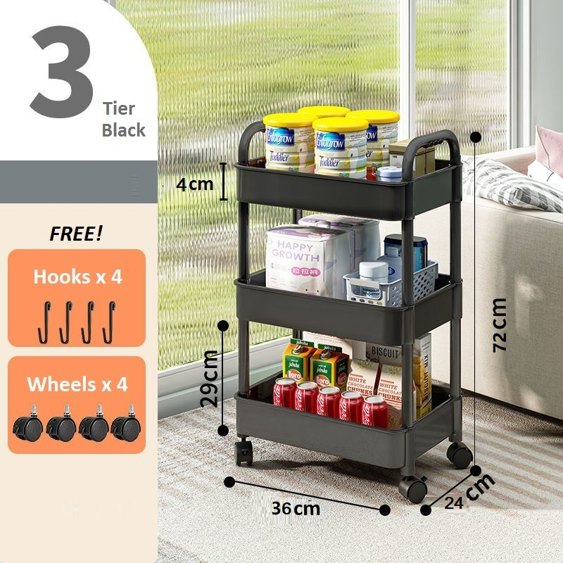 3 Tier Multifunction Storage Trolley Rack Office Shelves Home Kitchen ...
