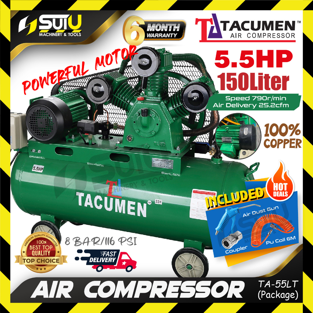 【LOW PRESSURE】TACUMEN TA-55LT / TA55LT 150L 5.5HP 8Bar Air Compressor ...