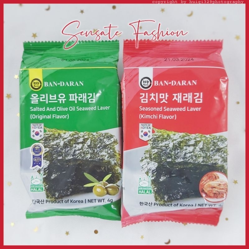 BAN-DARAN Seasoned Seaweed Laver 4g - Original | Kimchi =READYSTOCK 现货 ...