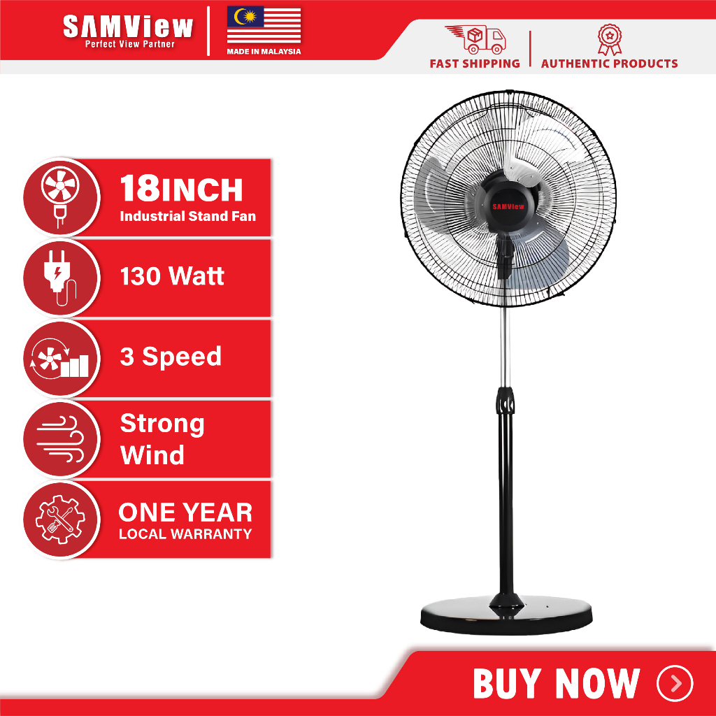 SAMView Heavy Duty Industrial Stand Fan (18") with 130W High power ...