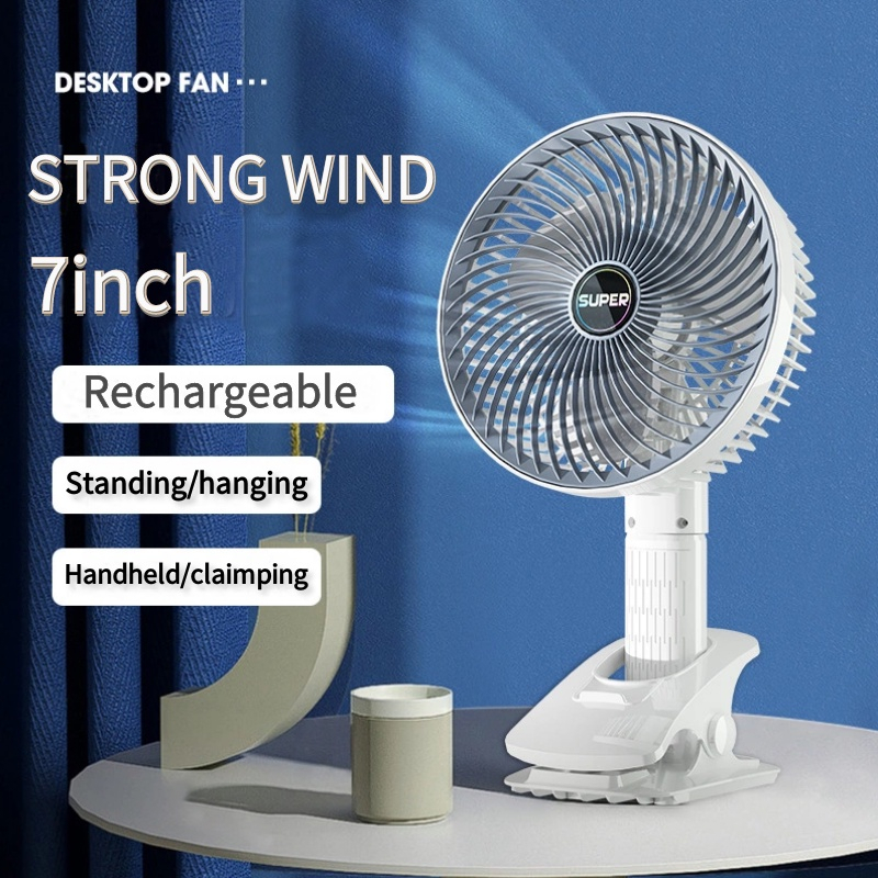 Multi-Function Desktop Fan Rechargeable Portable Desktop Handheld Clip fan 3 Variable Speed ...