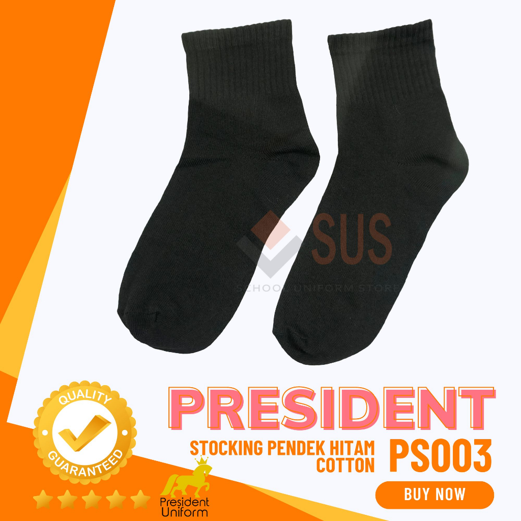 STOCKING ( COTTON TEBAL ) SEKOLAH HITAM 2 PASANG HIGH QUALITY / PS005 - PRESIDENT UNIFORM ...