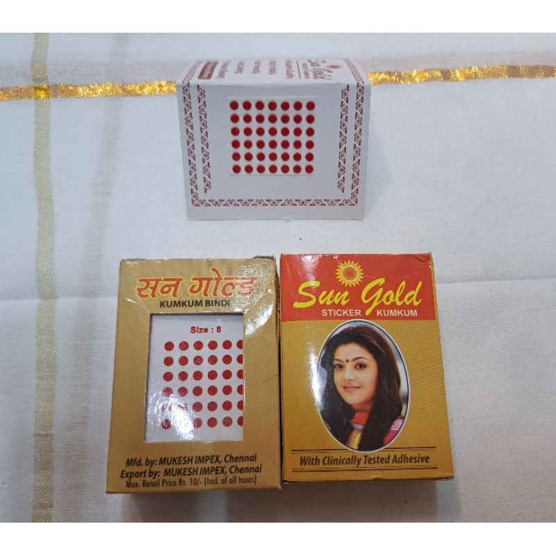 Red Pottu/ Red Bindi/Sticker Pottu/ Sun Gold Indian Forehead Bindi ...