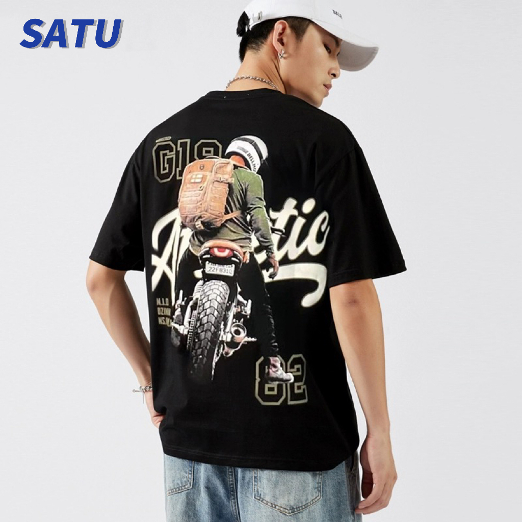 Chaopai Retro Motorcycle Design Printed Short Sleeve T-shirt for Men ...