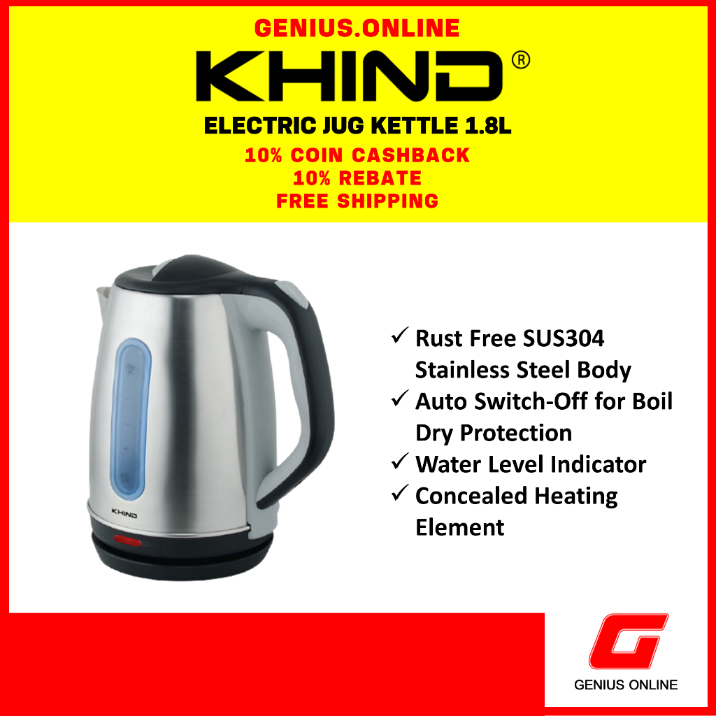 KHIND Stainless Steel Electric Jug Kettle (1.8L) EK18SS | Shopee Malaysia