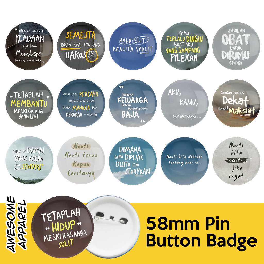 Kata-Kata Hikmat Version 2 Designs 58mm 44mm Button Badge with Pin ...