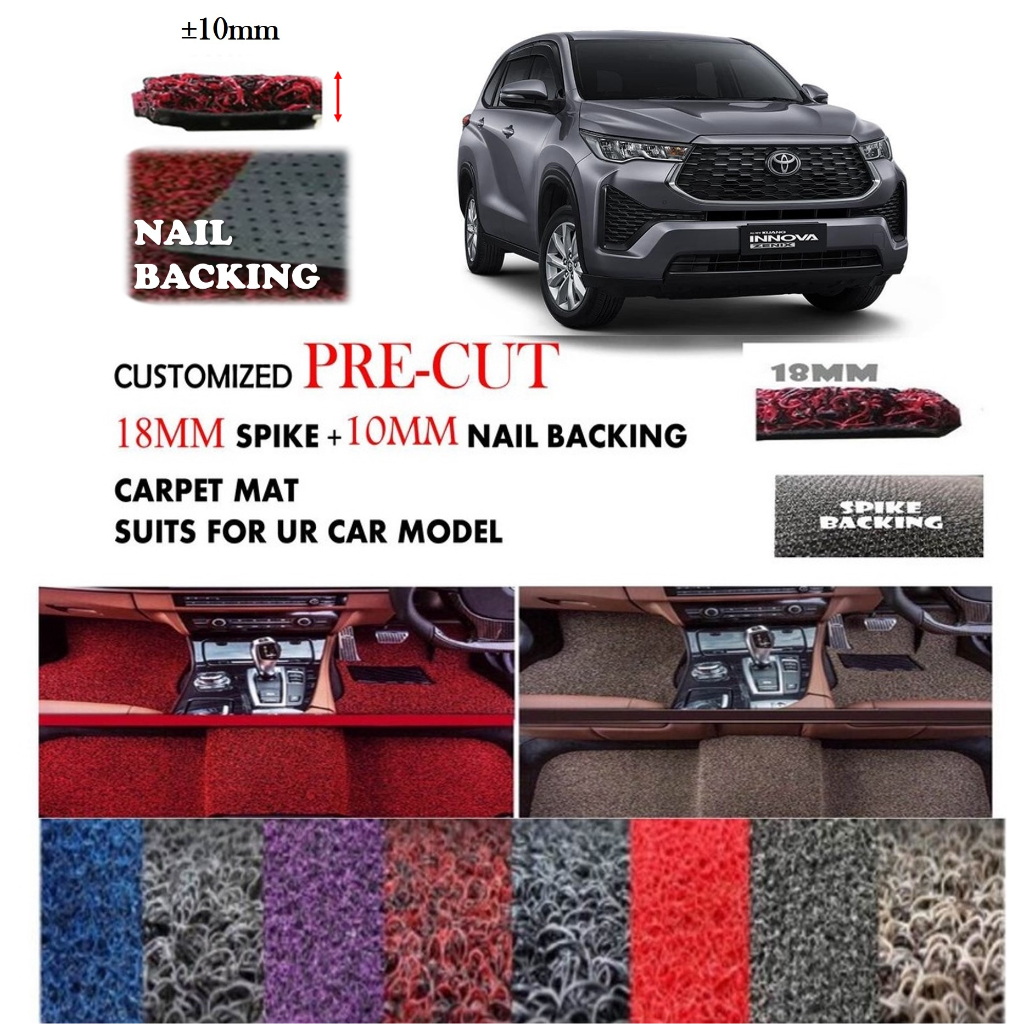 TOYOTA INNOVA ZENIX 2023 PER-CUT SPIKE 18MM + /- BACKING CAR CARPET ...