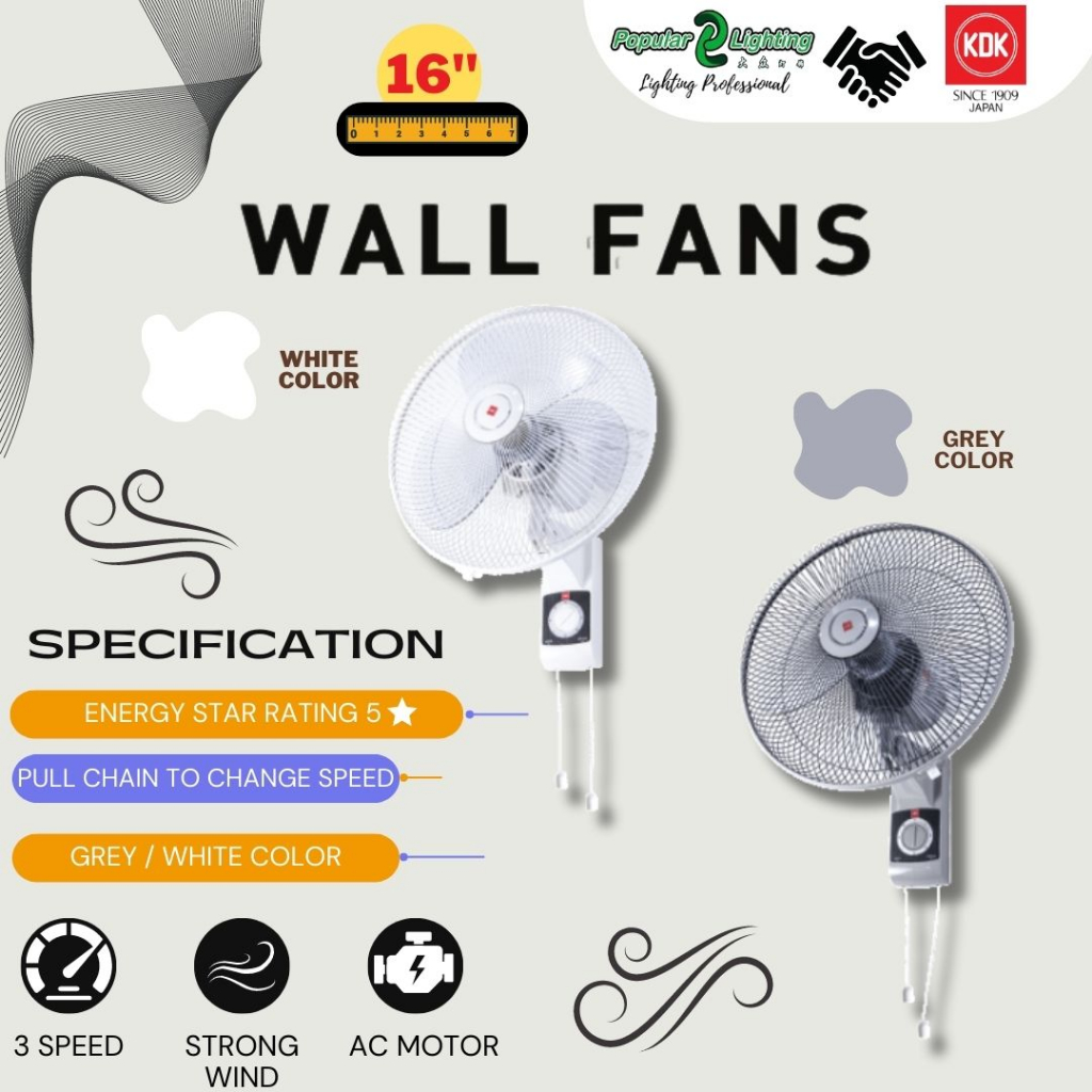 KDK Panasonic KU408 White F-MU408 White Wall Fan 16'' 3 Speed Kipas ...