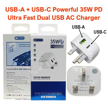 Ultra Fast Charge Powerful USB-A + USB-C Quick Charge Adapter Plug ...