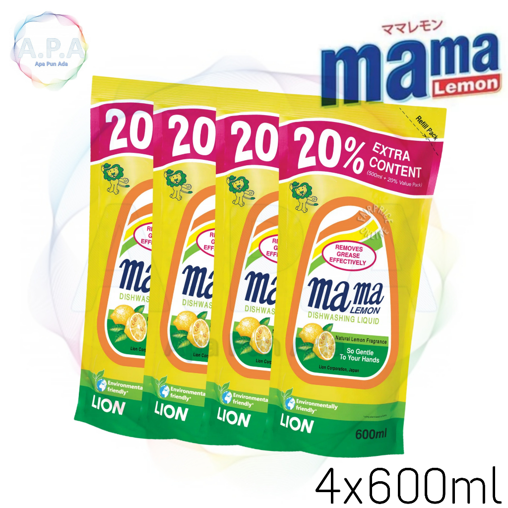 妈妈柠檬 4 x 600ml LION Mama Lemon Natural Lemon Fragrance Dishwashing ...