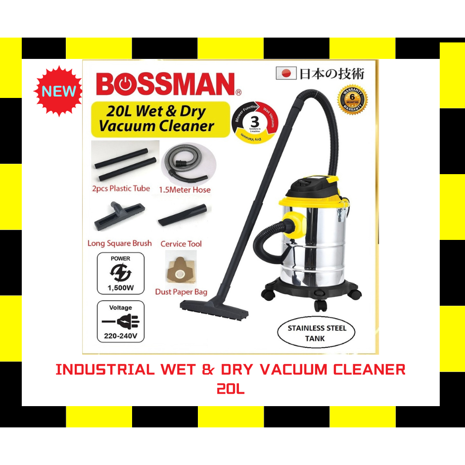 BOSSMAN 1500w Stainless Steel Industrial Wet & Dry Heavy Duty Vacuum ...