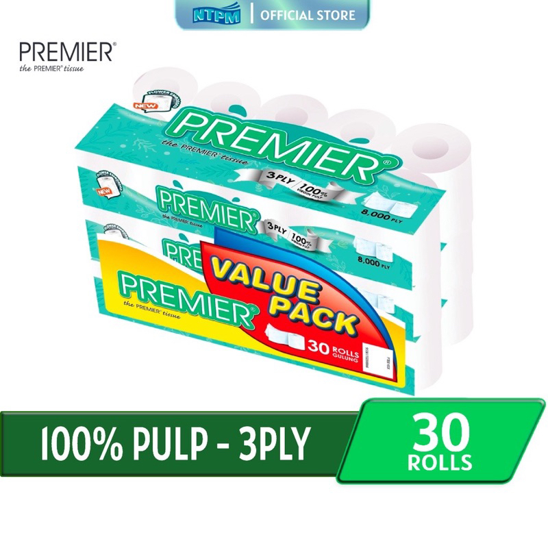 Premier Pulp Toiler Rolls 3 Ply (30 Rolls x 3 x 1g) | Shopee Malaysia