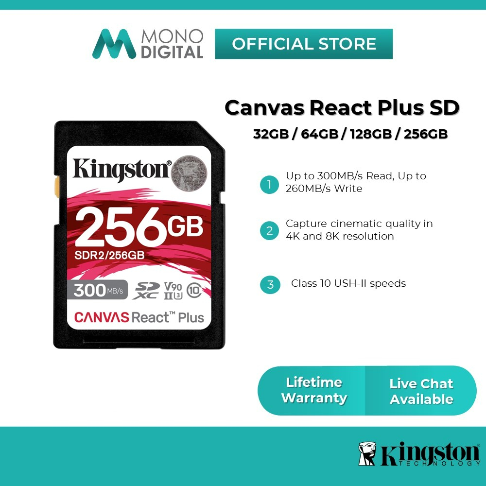 Kingston SD Card Canvas React Plus SD Class10 SDR2 256GB Memory Card | Shopee Malaysia