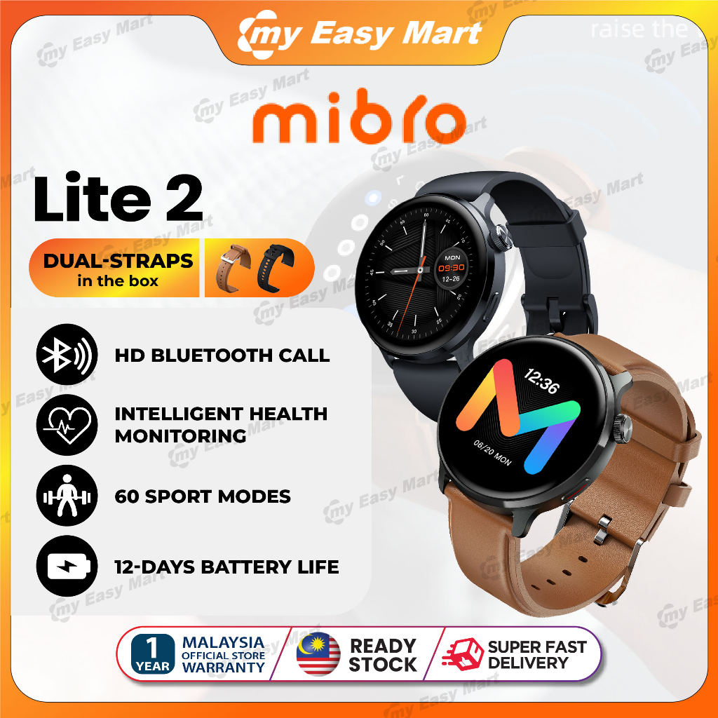 【𝟮𝟰𝗵𝗿 𝗦𝗵𝗶𝗽】Xiaomi Mibro Lite 2 Smartwatch Bluetooth Call 1.3" Display ...