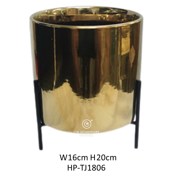 Metallic Gold- Ceramic Pot Ceramic Vase Craft Vase With Stand Pasu ...