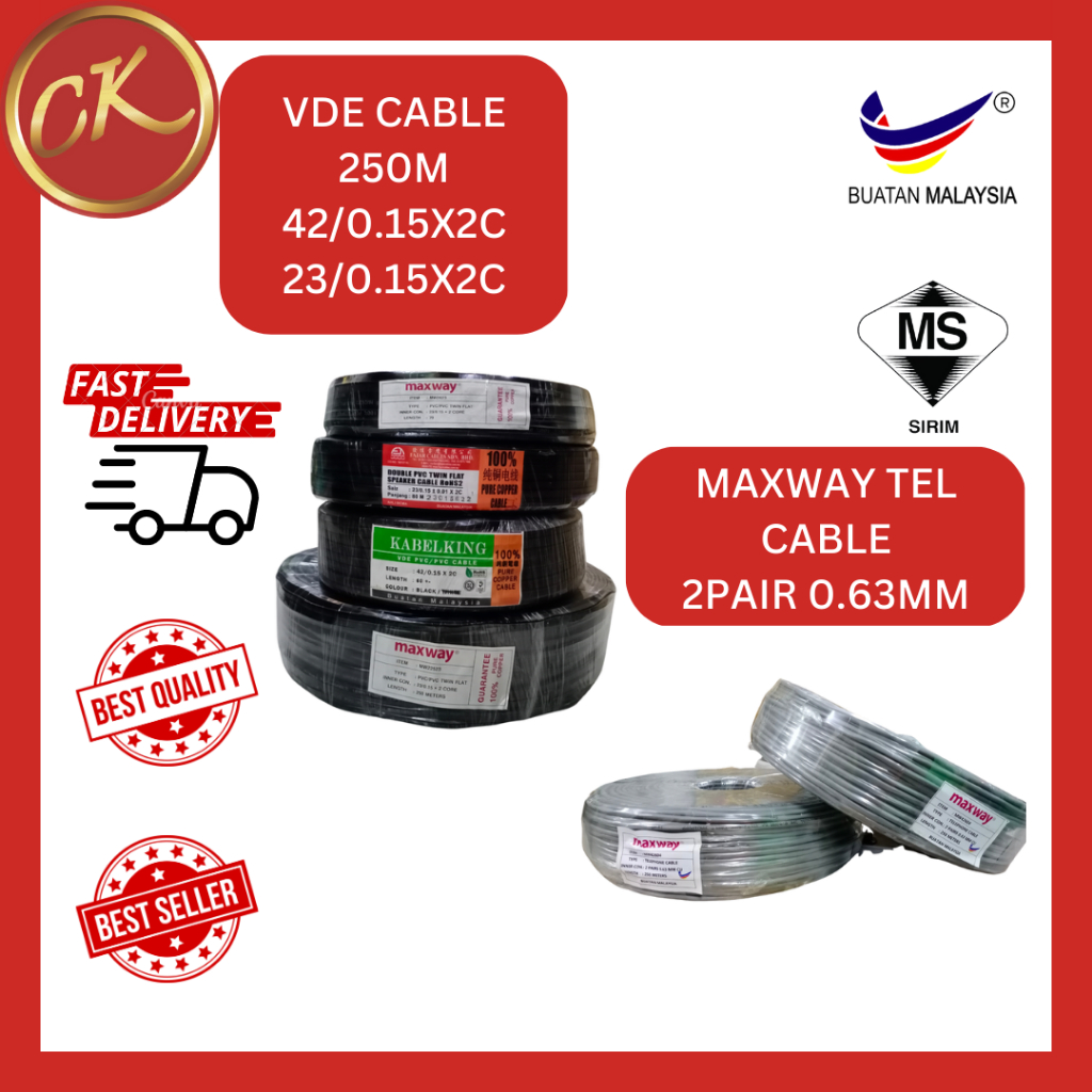 VDE CABLE 250M 42/0.15X2C 23/0.15X2C TEL CABLE 2PAIR 0.63MM | Shopee Malaysia