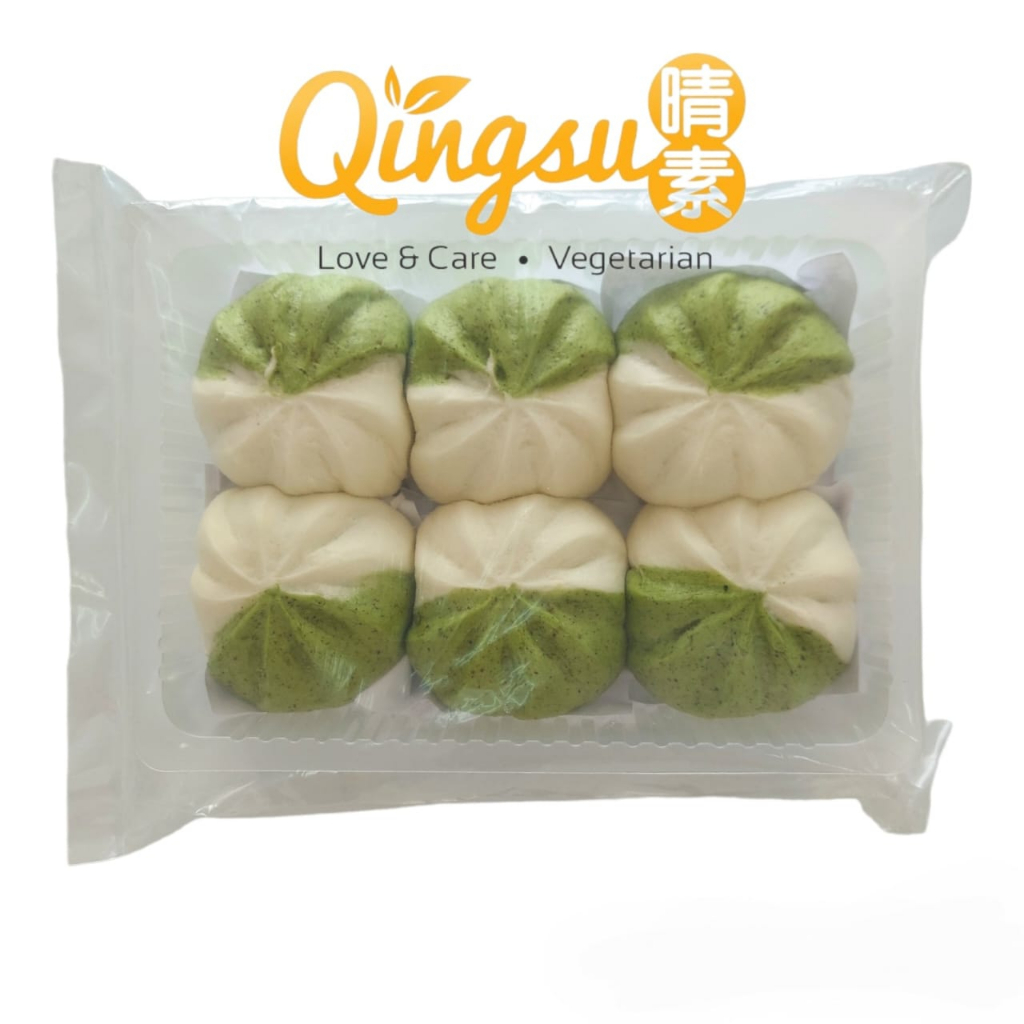 Qingsu, Vegetarian Frozen Lei Cha Vegetable Bun (6pcs / 360g) 晴素擂茶鸳鸯菜包 ...