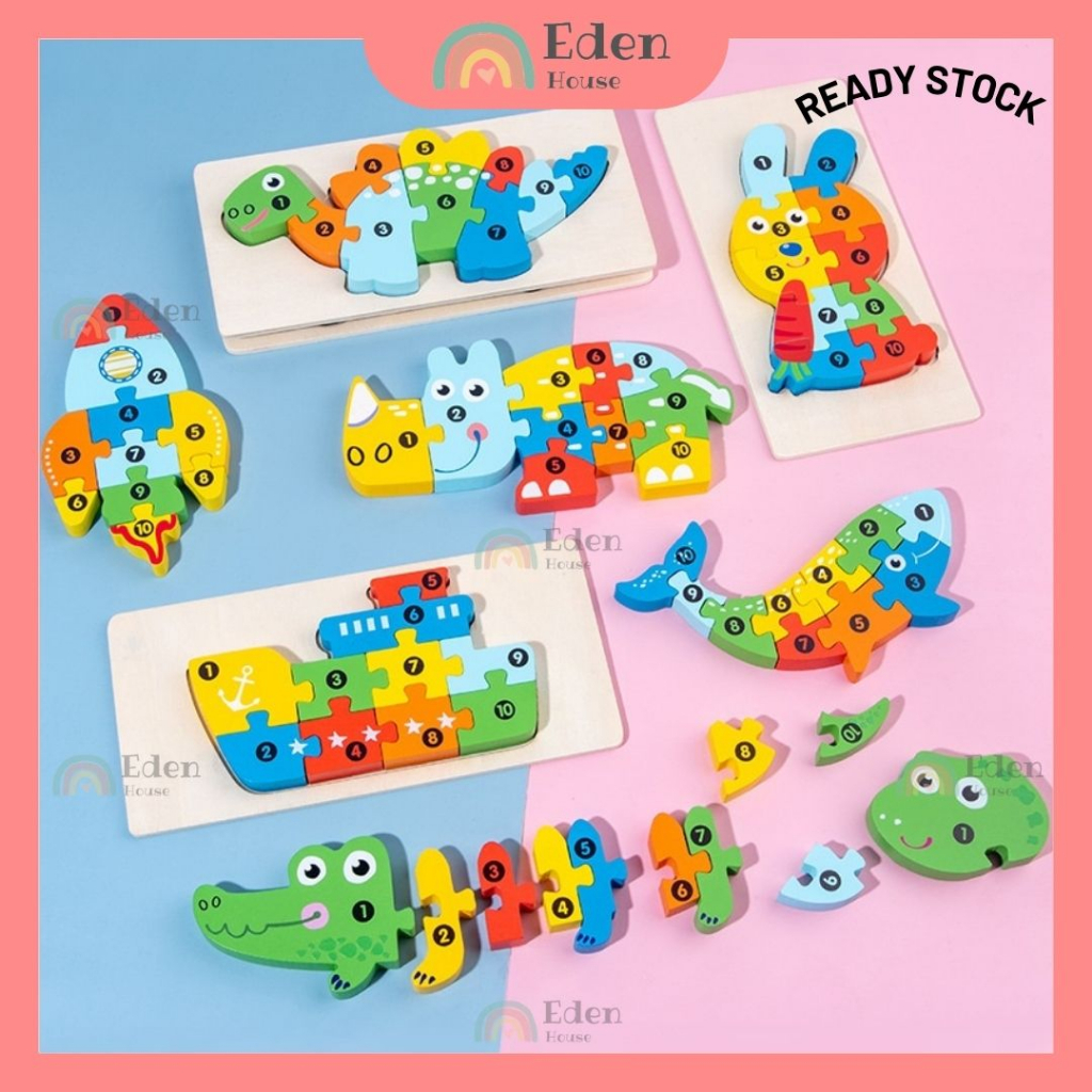 Wooden Jigsaw Puzzles Kayu Puzzle for Kids 1-3 Years Old Montessori ...