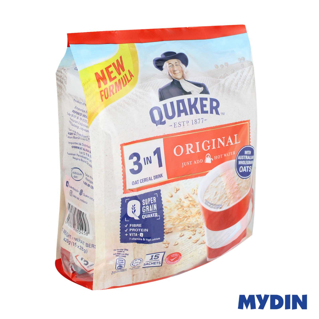 Quaker 3 in 1 Oat Cereal Drink Original (15's x 28g) | Shopee Malaysia