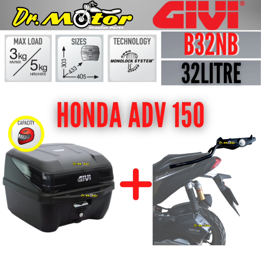HONDA ADV 150 ADV150 GIVI SRV SPECIAL MONORACK MONO RACK J TAPAK BOX ...