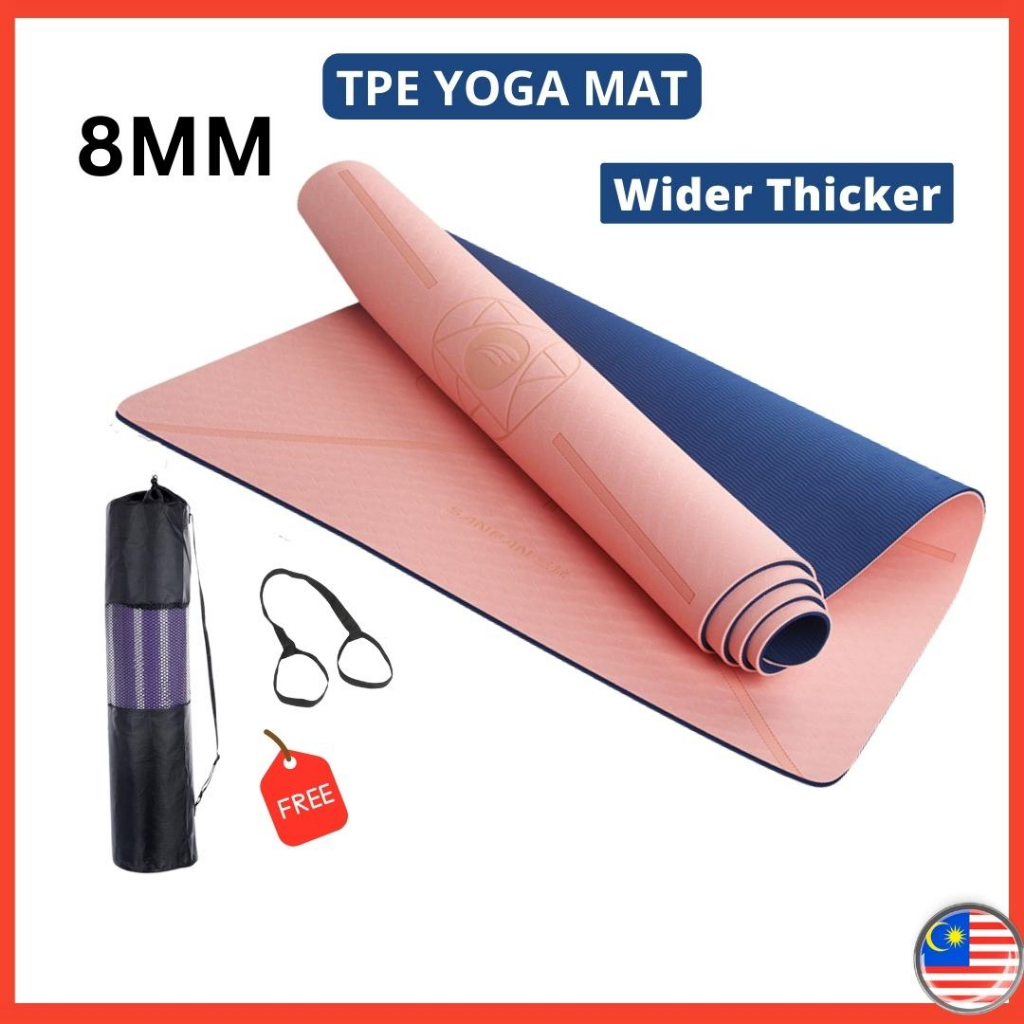 8MM TPE Yoga Mat Thicker Wider Anti Slip Exercise Kids Workout Fitness ...