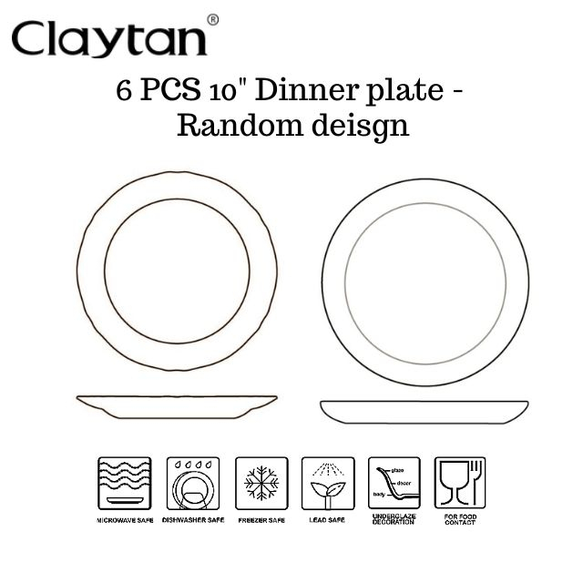 Claytan Dinner Plate Set - Design Random (6 Pcs x 10") | Shopee Malaysia