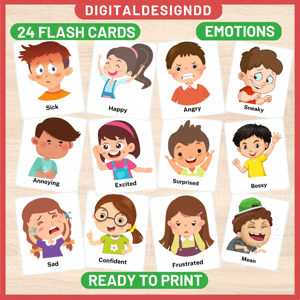 Emotion Digital PDF Flash Cards for baby kids toddler preschool Kad ...